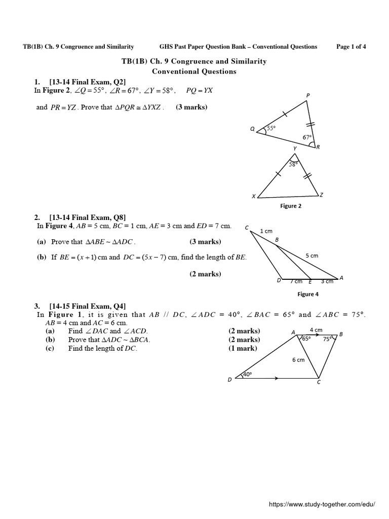 Good Hope School 13-18-1B Ch.9 Congruence Similarity CQ | PDF ...