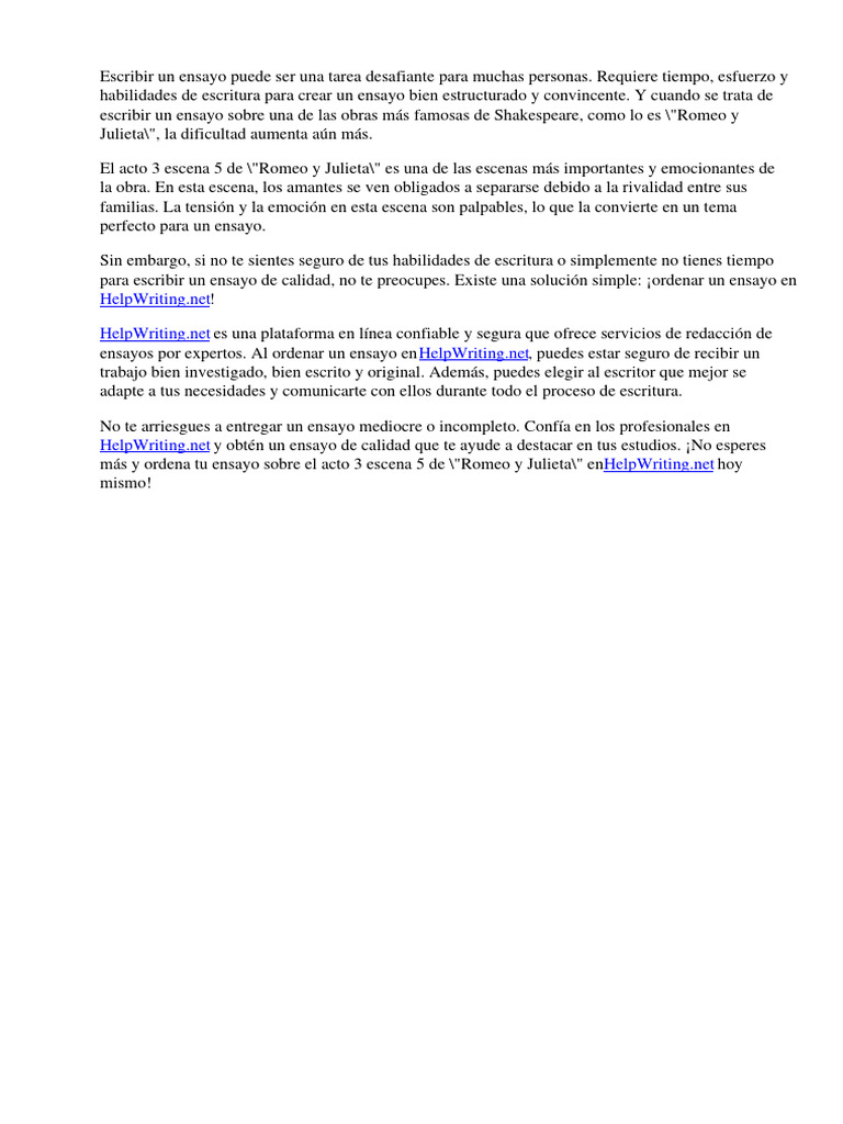 Acto 3 Escena 5 Ensayo de Romeo y Julieta | PDF | Romeo y Julieta | Escritura