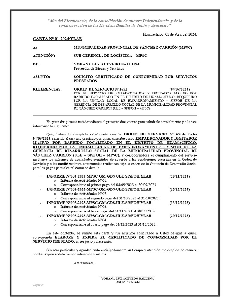 Solic. Cert. Conform. | PDF