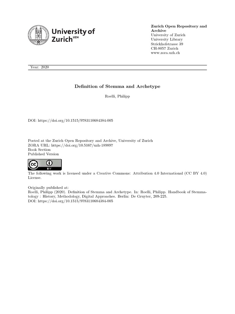 Roelli - 4.1 Definition of Stemma and Archetype | PDF | Textual Criticism