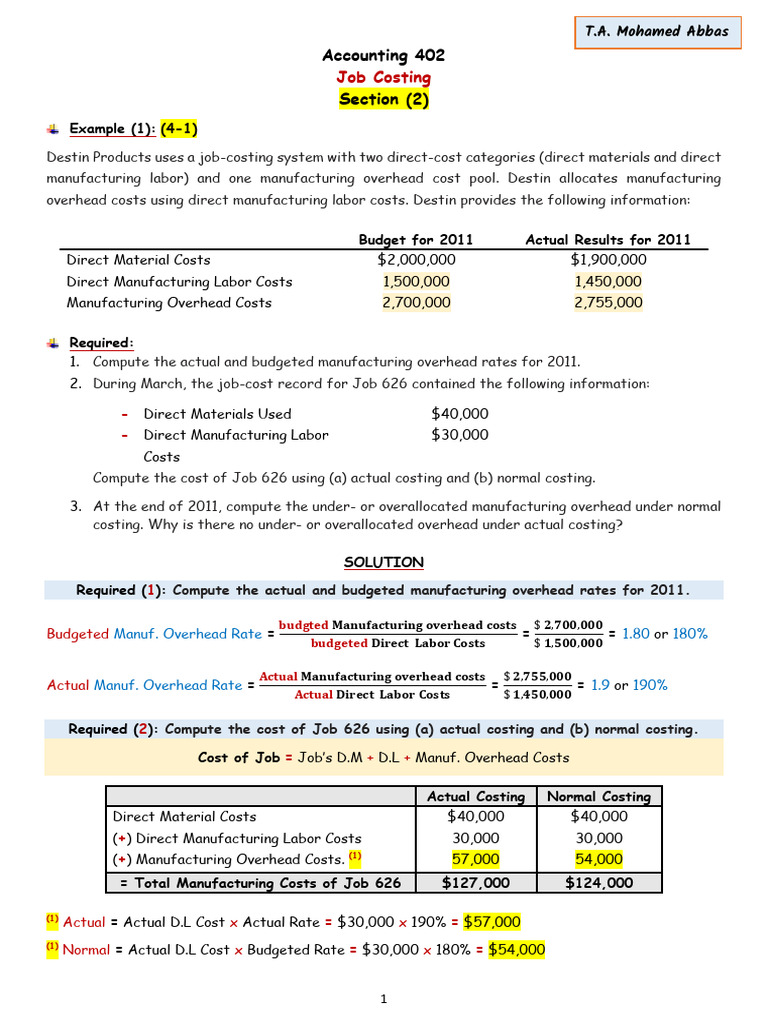 Section (2) Jop Costing | PDF | Cost Of Goods Sold | Debits And Credits