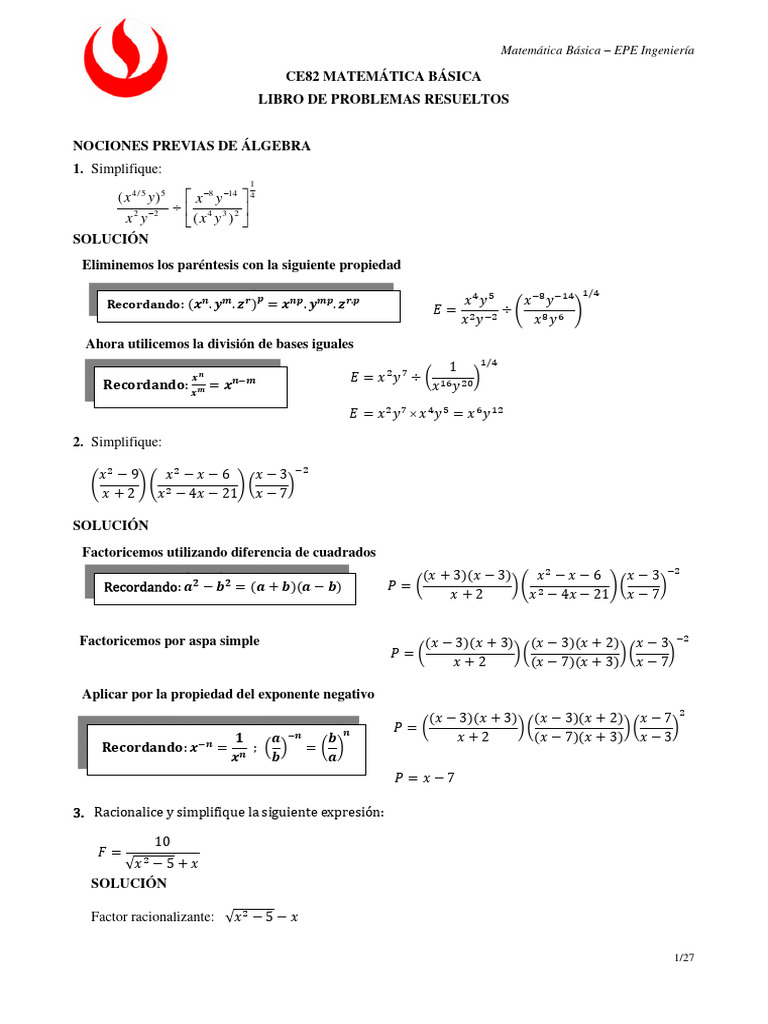 Ce82 Matemática Básica Libro de Problemas Resueltos | PDF | Elipse ...