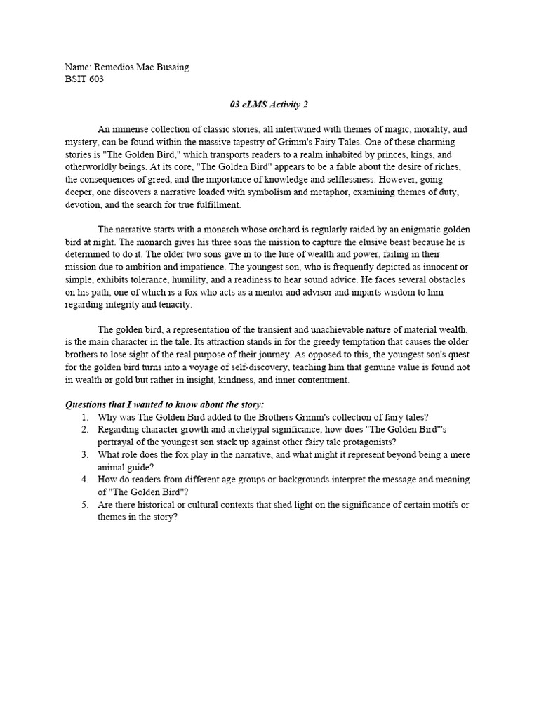 03 Elms Activity 2 | PDF | Brothers Grimm | Fairy Tales