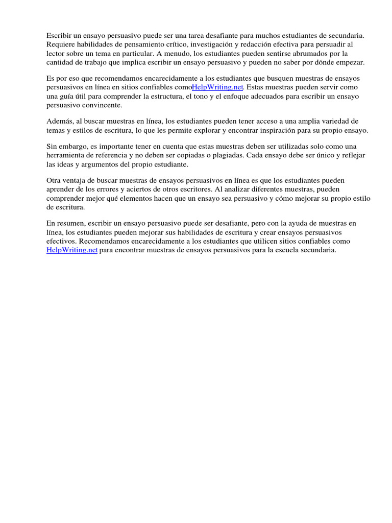 Muestras Persuasivas de Ensayos para La Escuela Secundaria | Download ...