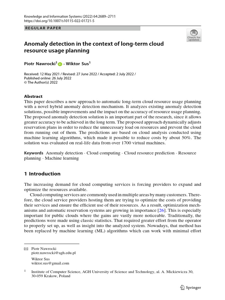 Anomaly Detection in The Conte | PDF | Cloud Computing | Machine Learning