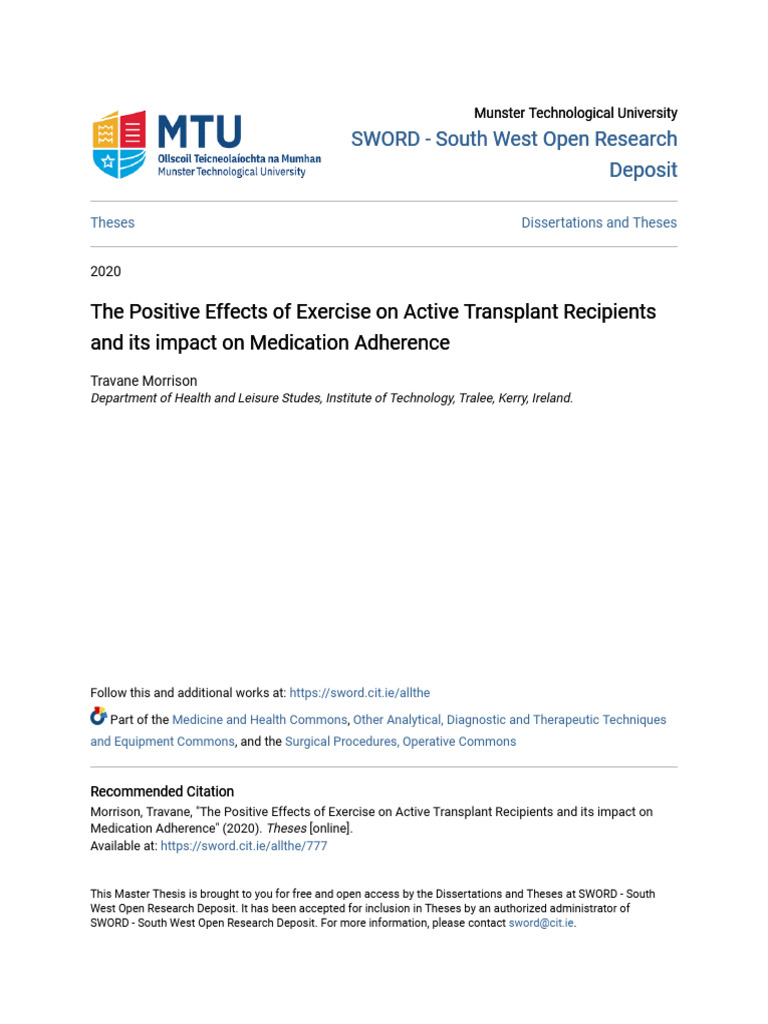 The Positive Effects of Exercise On Active Transplant Recipients | PDF ...