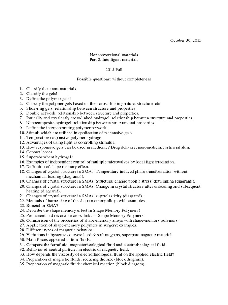 Nonconventional Materials - Smart Materials - Test Questions - 2017 ...