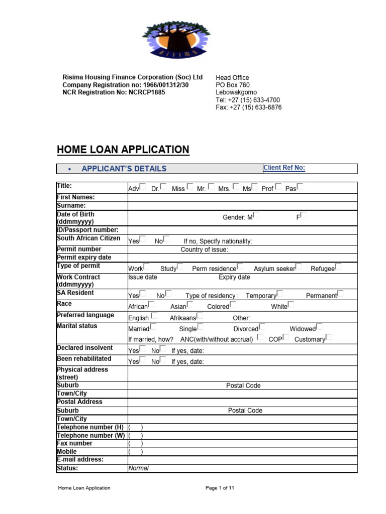 Risima Apllication Form | PDF | Loans | Mortgages