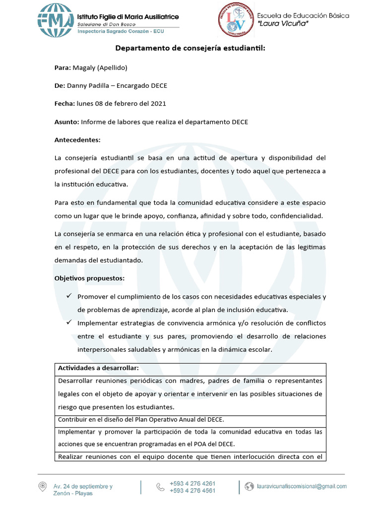 Informe de Labores del DECE 2021 | PDF | Salud y bienestar