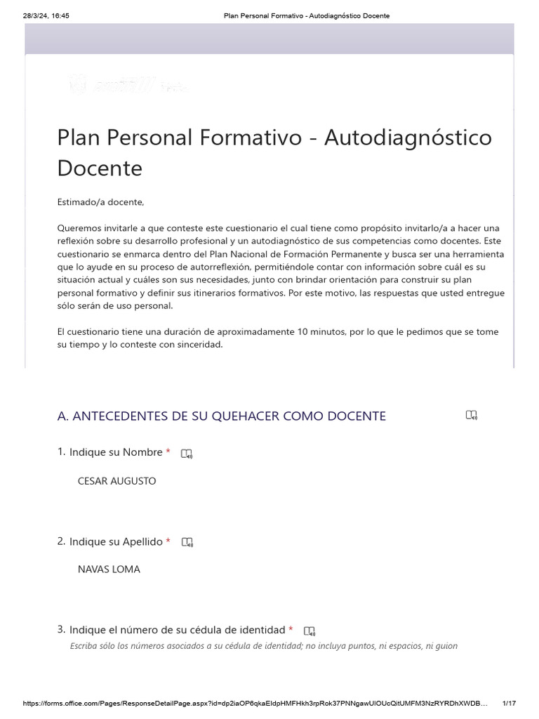 Plan Personal Formativo - Autodiagnóstico Docente | PDF | Enseñando | Maestros