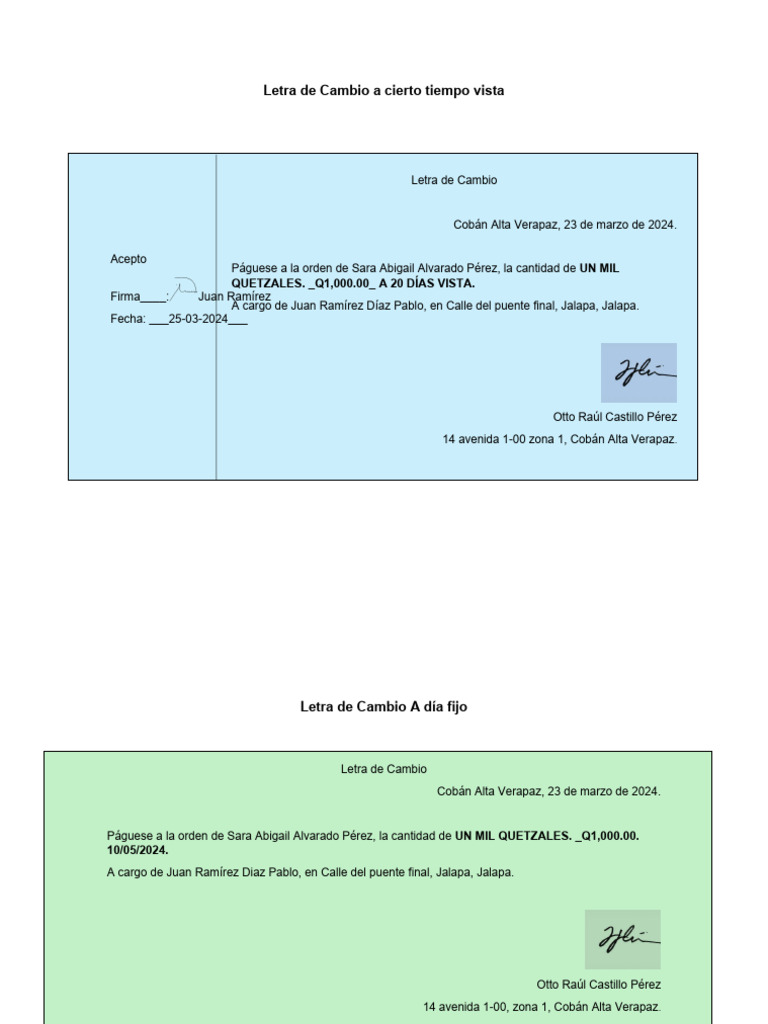 Plantilla de Letra de Cambio en Blanco | PDF | Instrumentos que ...