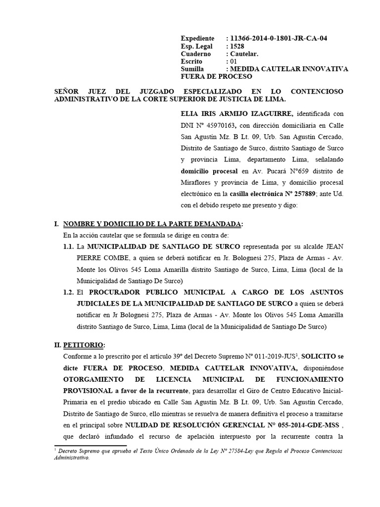 Medida Cautelar Innovativa en Lima | PDF | Mandato | Justicia