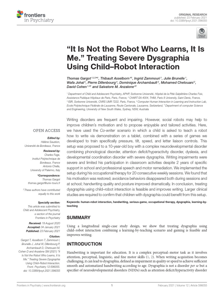 Child-Robot Therapy for Dysgraphia | PDF | Wechsler Adult Intelligence Scale | Dyslexia