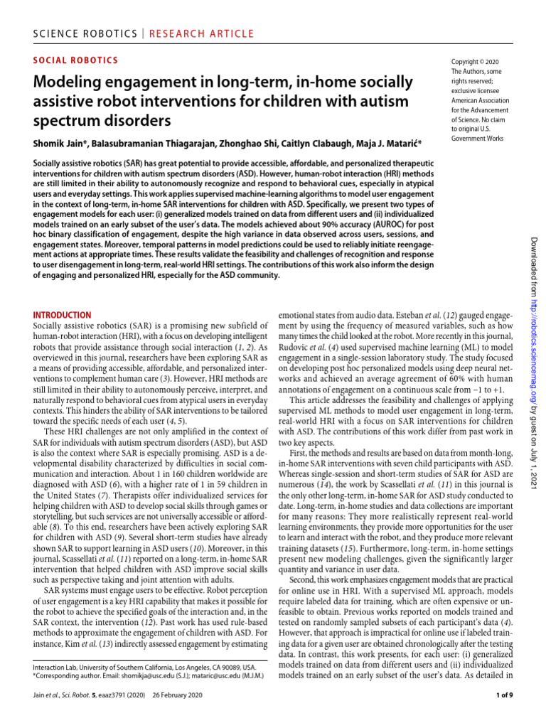 Modeling engagement in long-term, in-home socially assistive robot ...