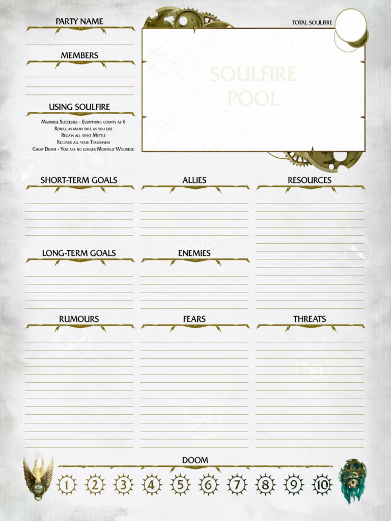 Warhammer Age of Sigmar Roleplay - Soulbound - Party Sheet | PDF