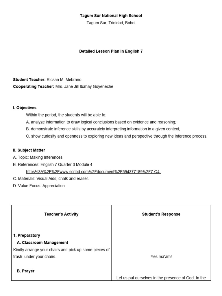 Lesson Plan Inferences | PDF | Inference | Reason