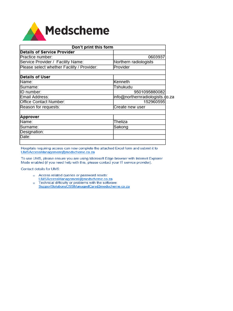 New External UMS Access FORM | PDF