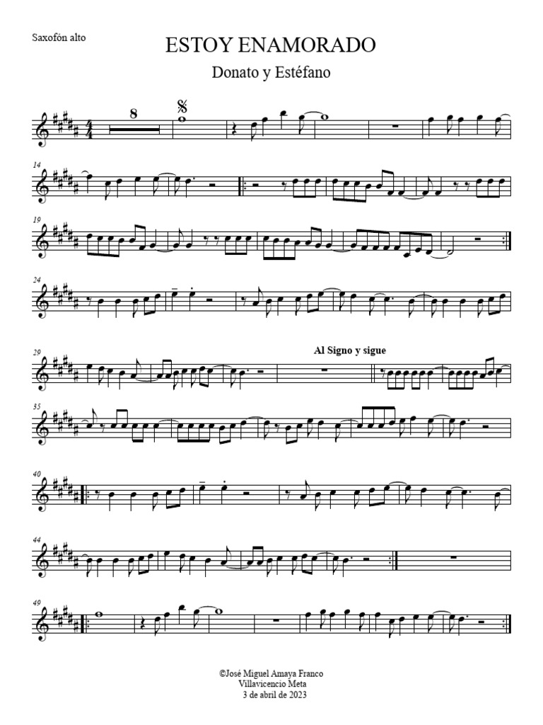 Estoy Enamorado Donato y Estéfano Saxo Alto | PDF