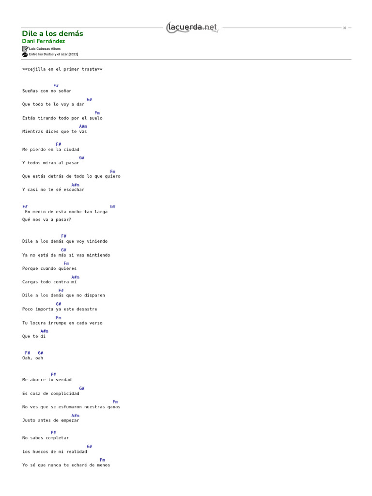 DILE A LOS DEMAS, Dani Fernández - Acordes | PDF