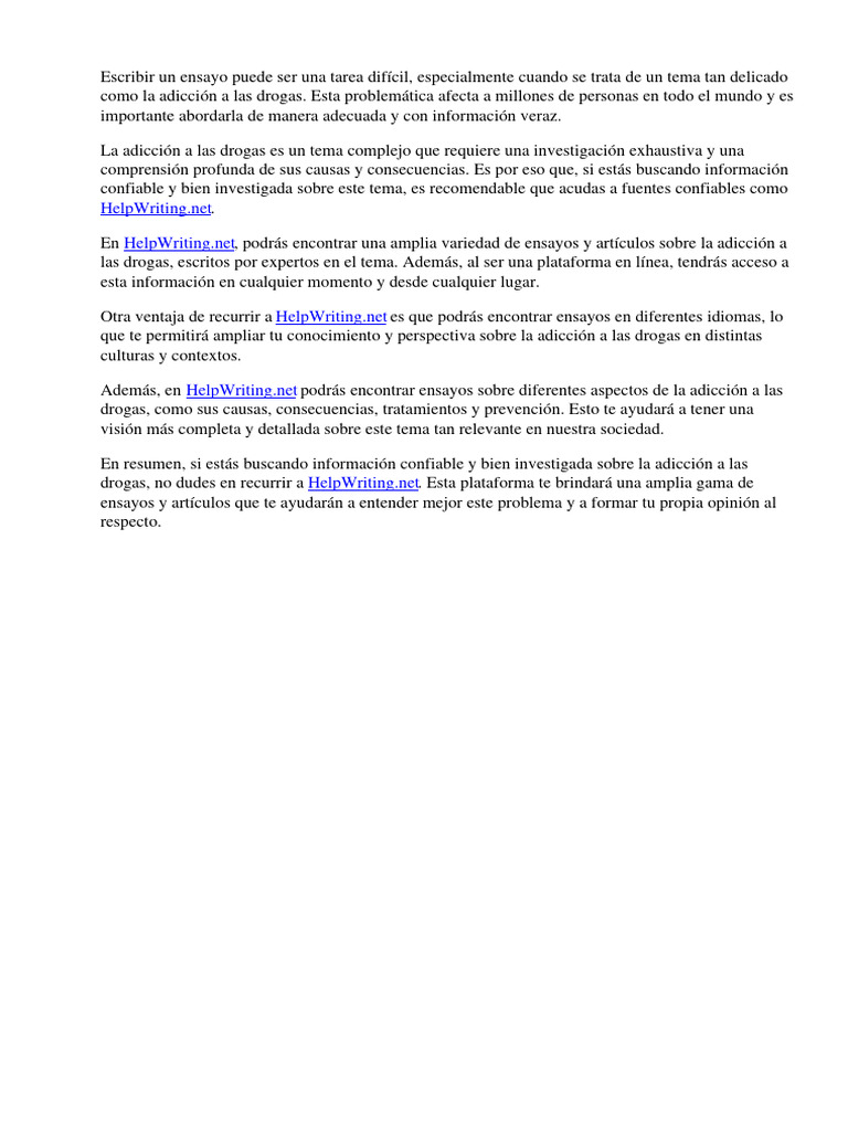 Ensayo Sobre La Adicción A Las Drogas | PDF | La dependencia de sustancias | Ensayos