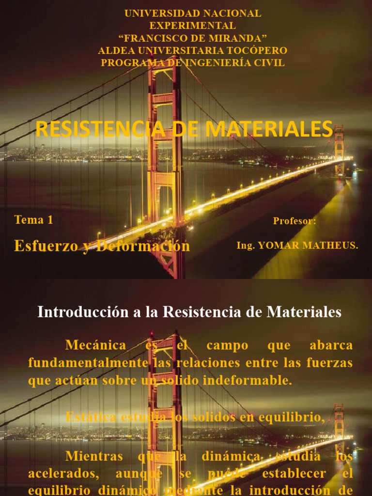 ESFUERZO SIMPLE Tema 1 CLASE 1 | PDF | Deformación (ingeniería) | Resistencia a la tracción