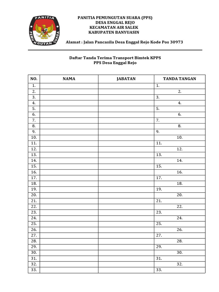 Daftar Tanda Terima Transport Bimtek Kpps | PDF