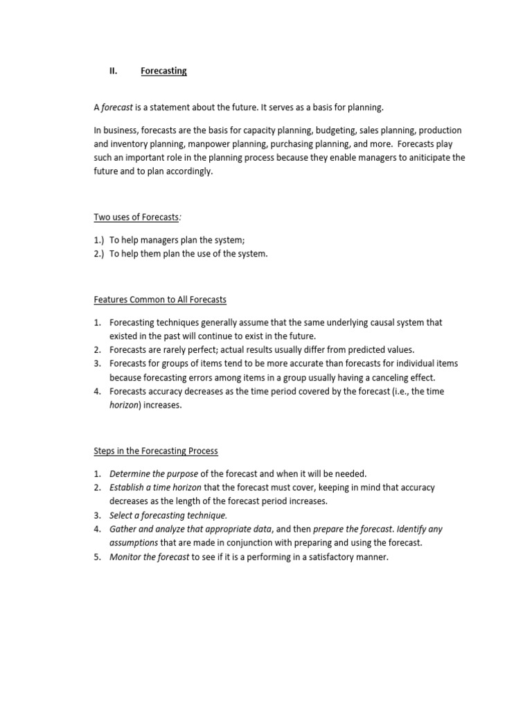 Hand Out Forecasting Pdf Forecasting Analysis