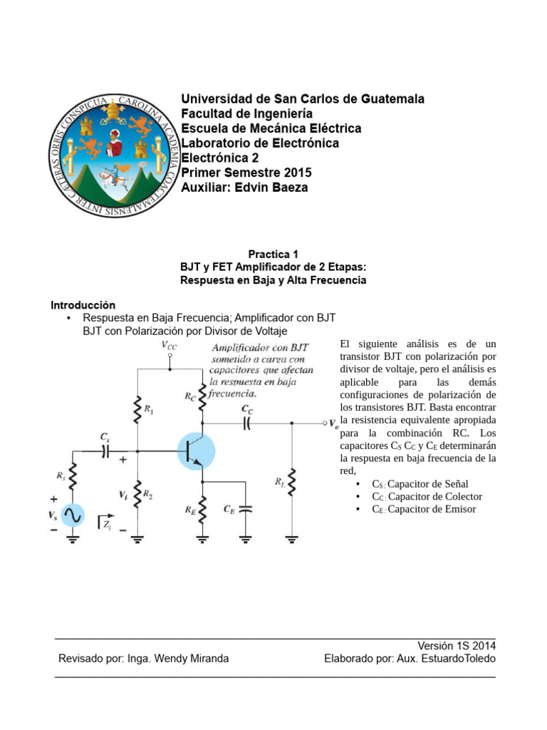 Practica 1 BJT y FET Amplificador de 2 Etapas - Respuesta en Baja y Alta Frecuencia | PDF ...