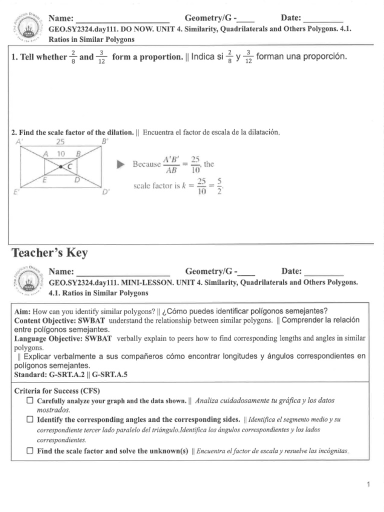 Geometry - Da111.classwork (Key) | PDF