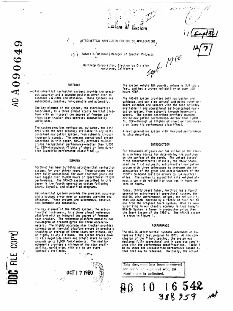A090649 ASTRO INERTIAL NAVIGATION FOR CRUISE APPLICATIONS | PDF ...