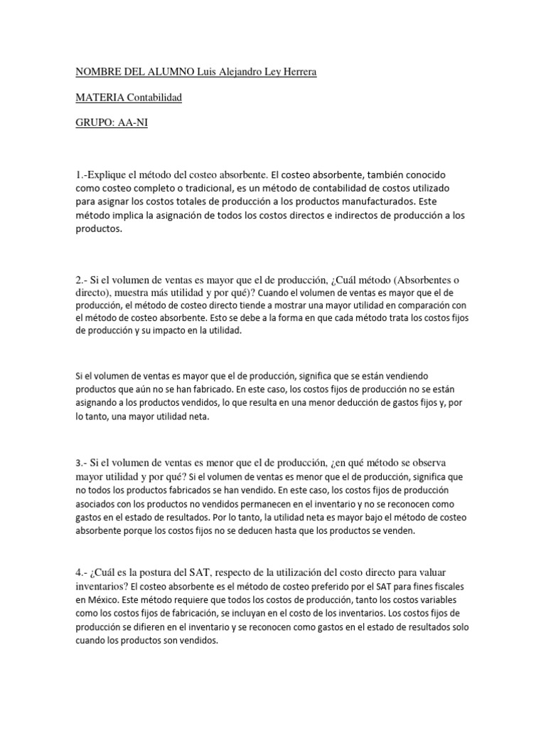 CUESTIONARIO DE COSTEOS Luis | PDF | Estado financiero | Contabilidad CUESTIONARIO DE COSTEOS Luis | PDF | Estado financiero | Contabilidad
