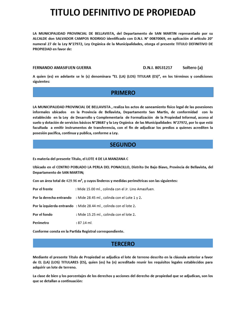Formato de Titulo | PDF | Propiedad | Alcalde