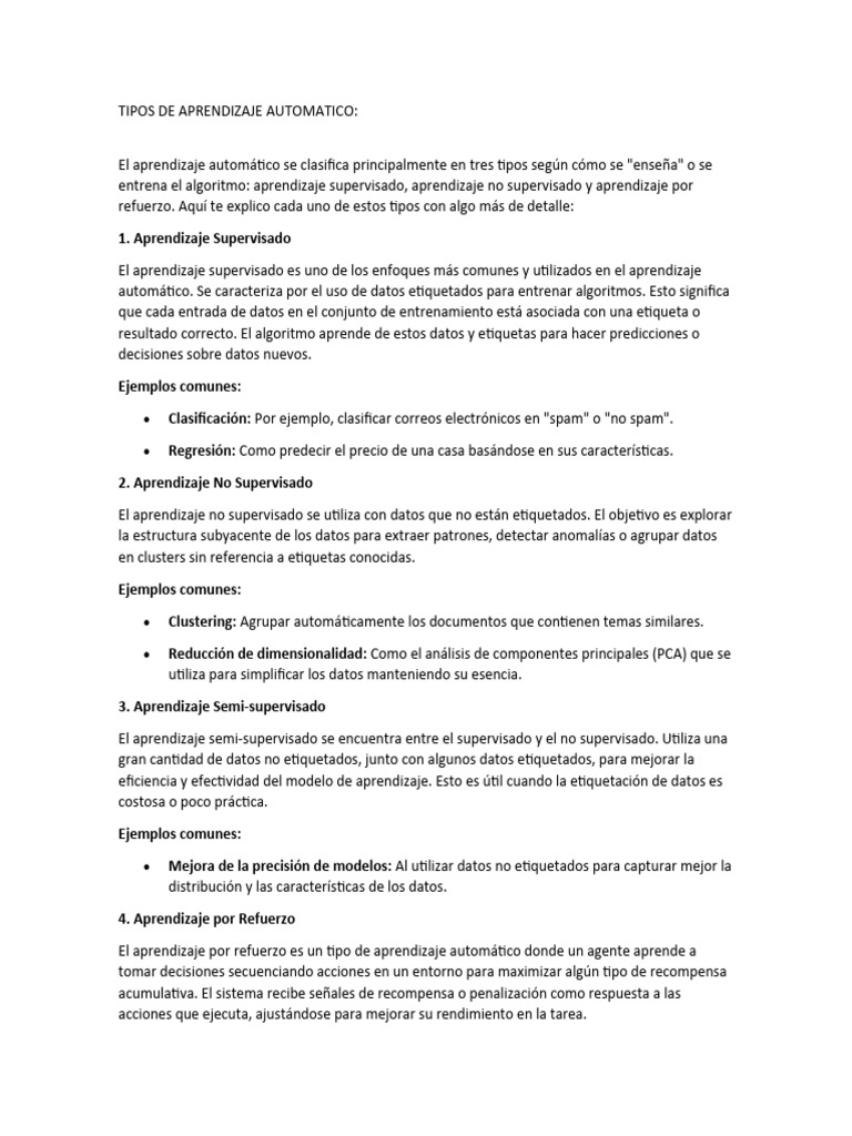 Tipos de Aprendizaje Automatico | PDF | Aprendizaje automático | Aprendizaje