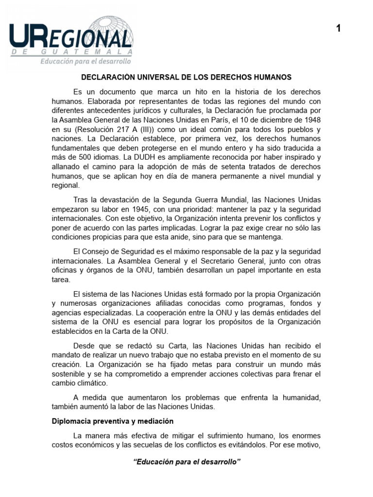 Declaración Universal de Derechos Humanos | PDF | Naciones Unidas ...
