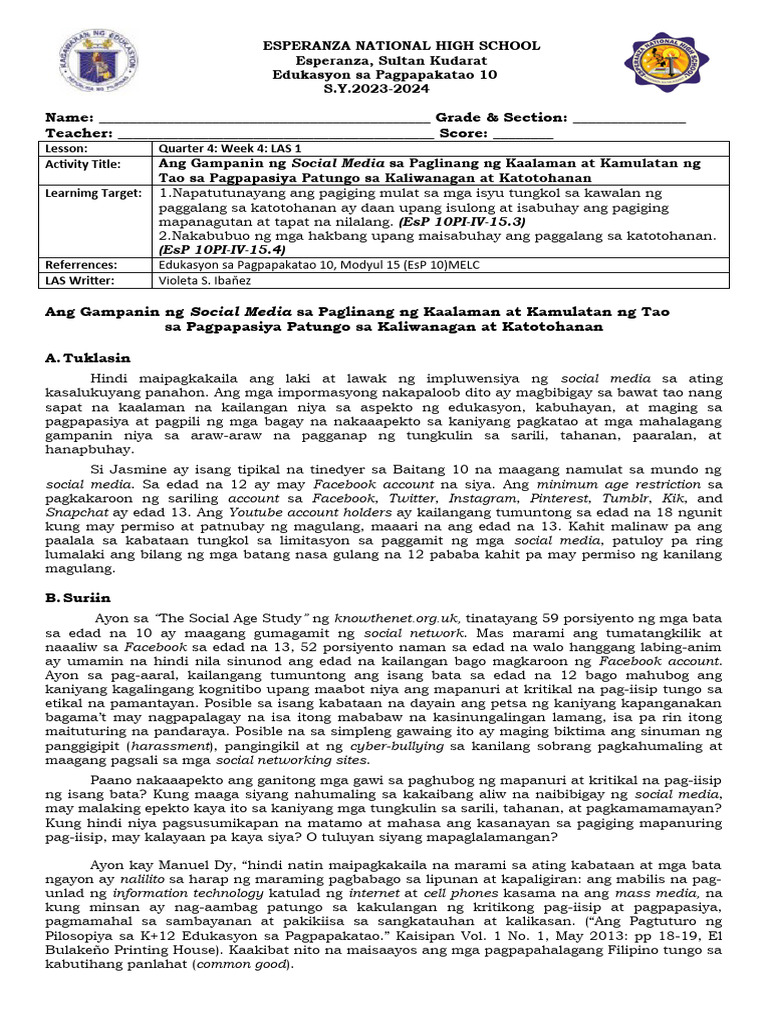 G 10 Q 4 LAS Week 4 2024 | PDF