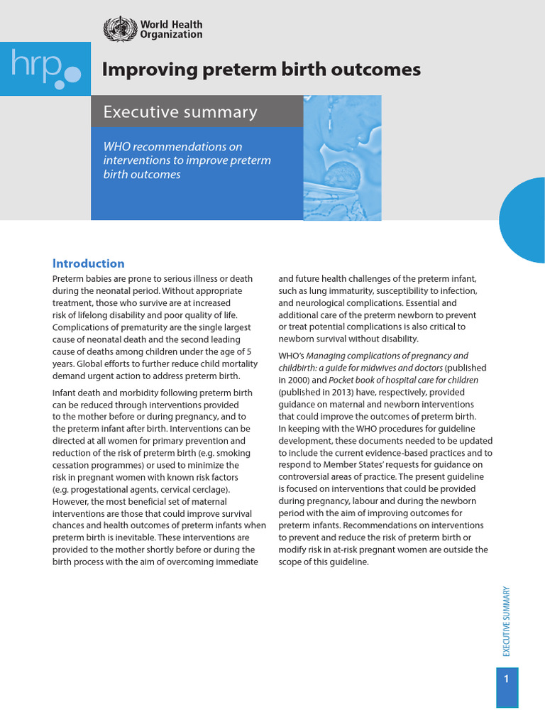 WHO Guidelines for Preterm Birth Interventions | PDF | Preterm Birth ...