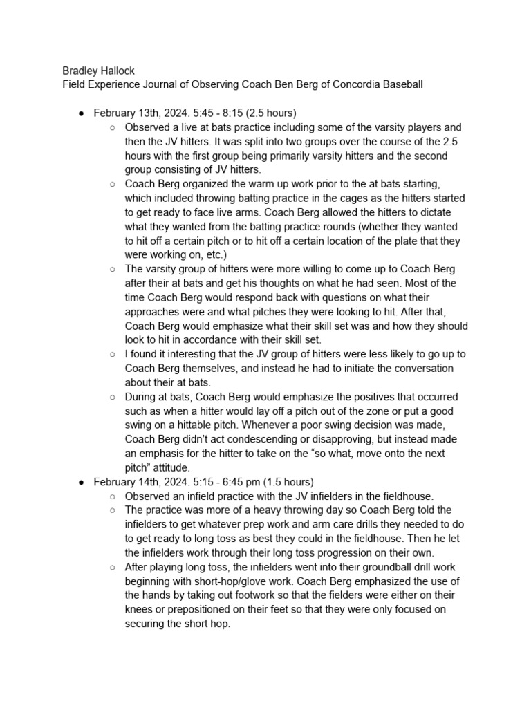 Field Experience Journal | Download Free PDF | Batting (Baseball ...