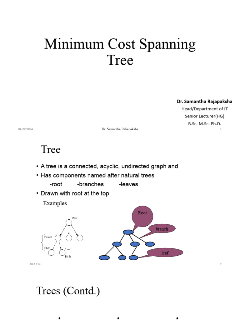 Minimum Cost Spanning Tree | PDF | Vertex (Graph Theory) | Theoretical ...