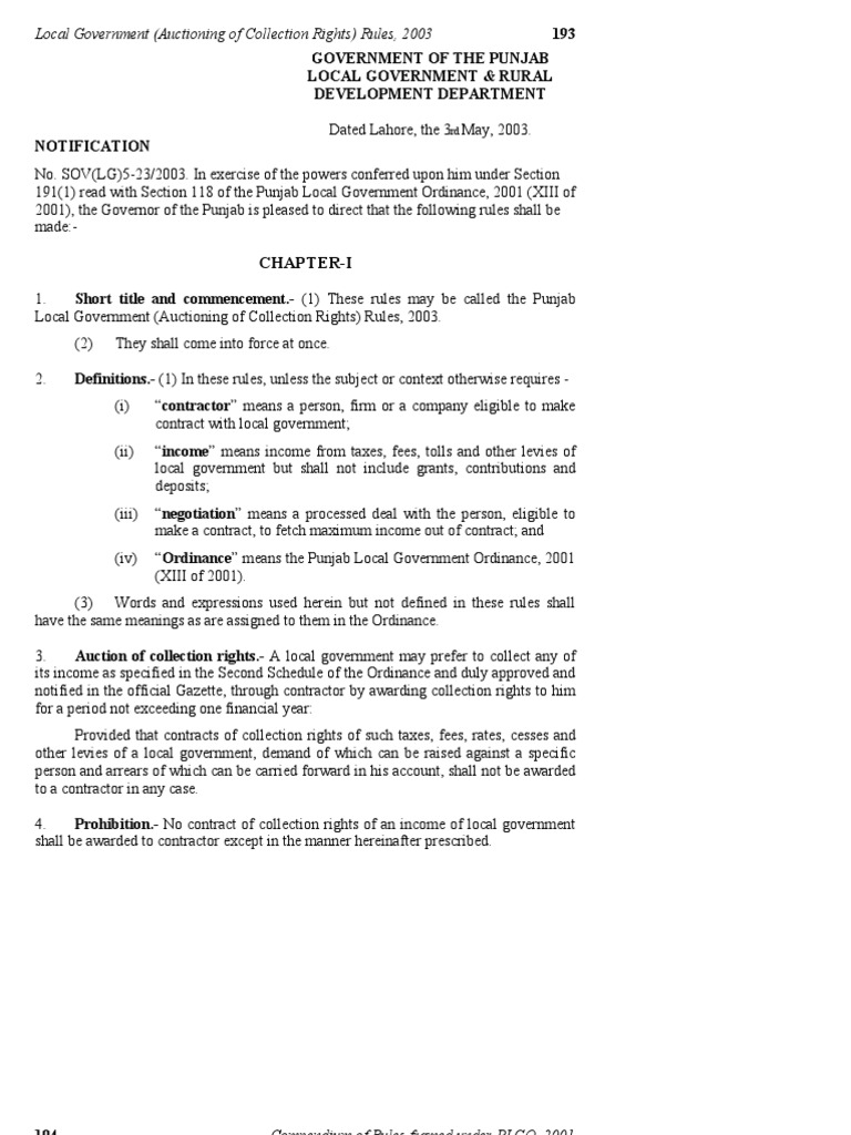 14-Local Government Auctioning of Collection Rights Rule | PDF ...