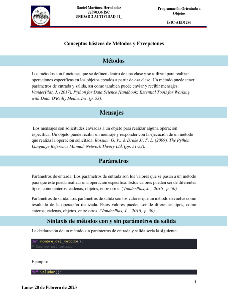 Conceptos Basicos Sobre Metodos y Excepciones | PDF | Python (lenguaje de programación) | Objeto ...