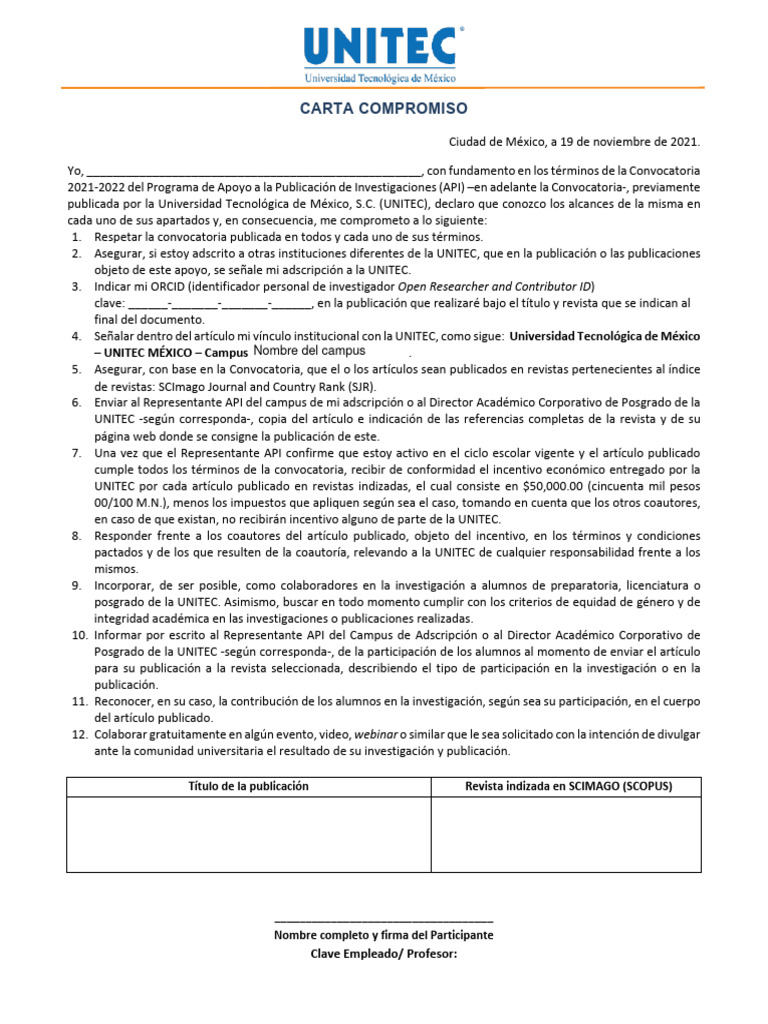 Api - 2122 - Carta Compromiso | PDF