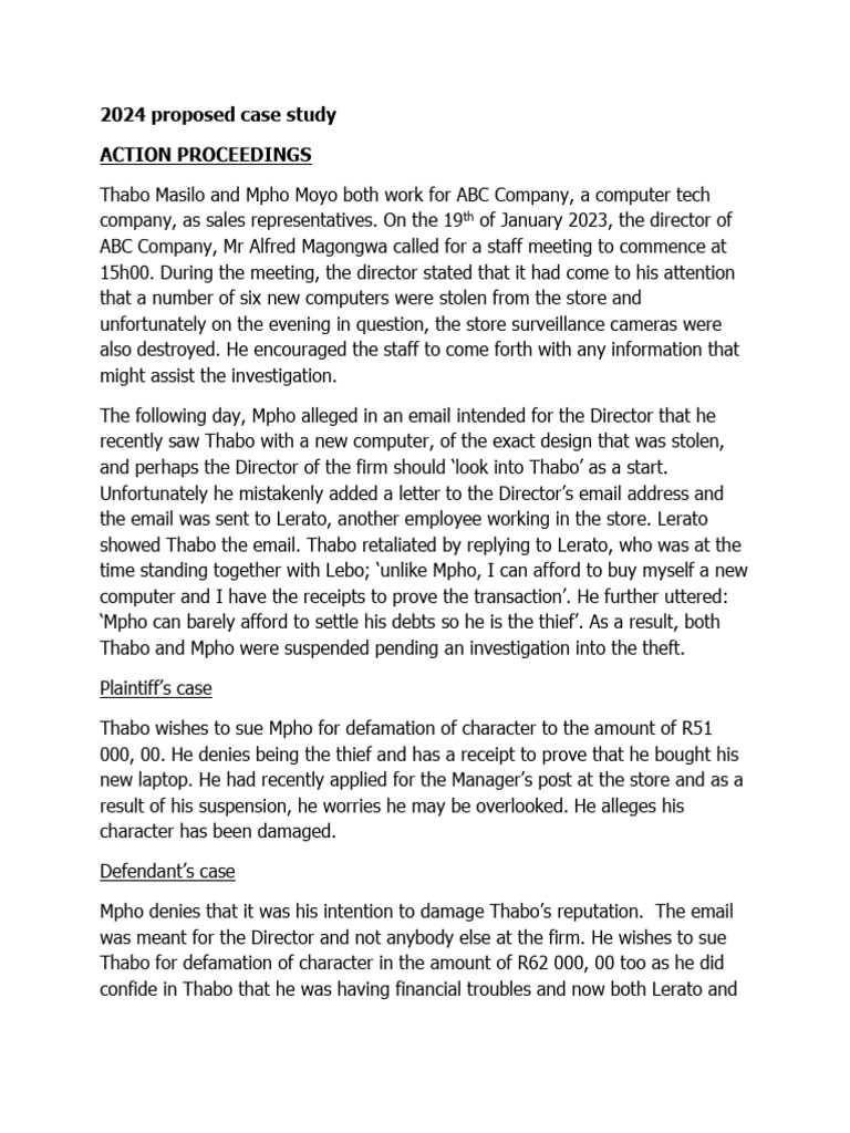 2024 Case Study | PDF | Defamation | Criminal Law