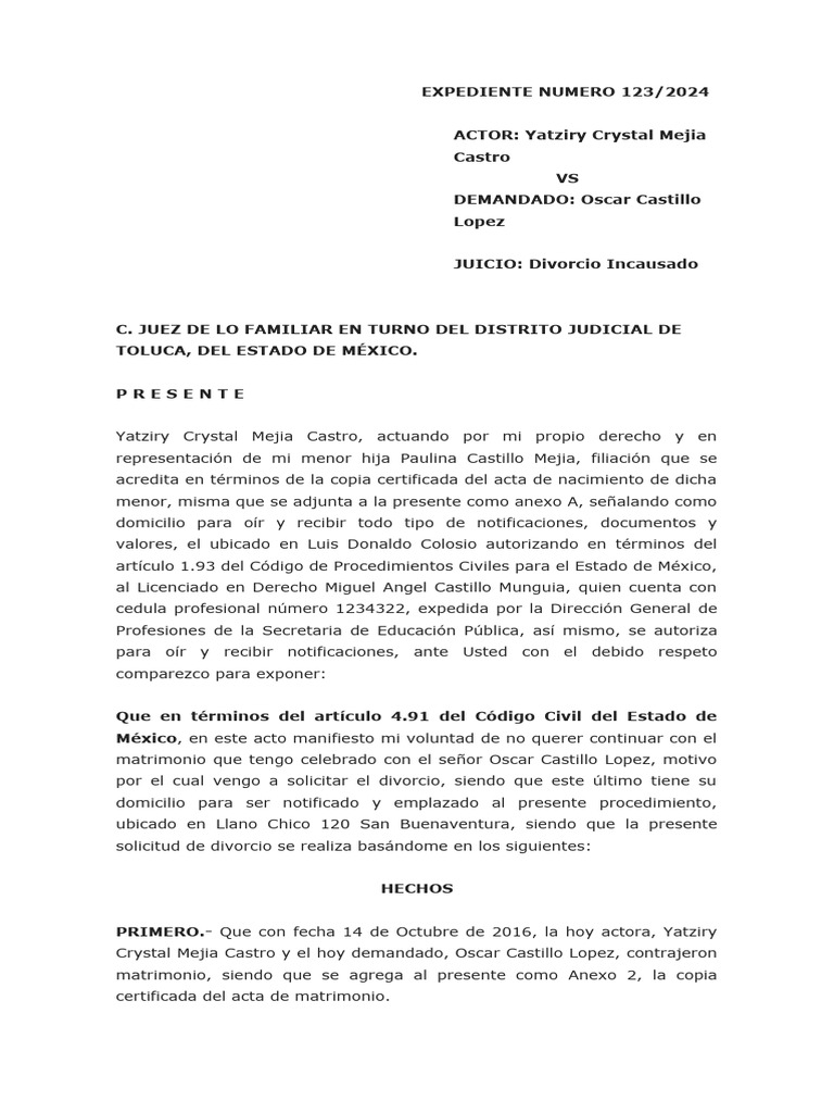 Divorcio Incausado: Yatziry vs Oscar | PDF | Divorcio | Demanda judicial