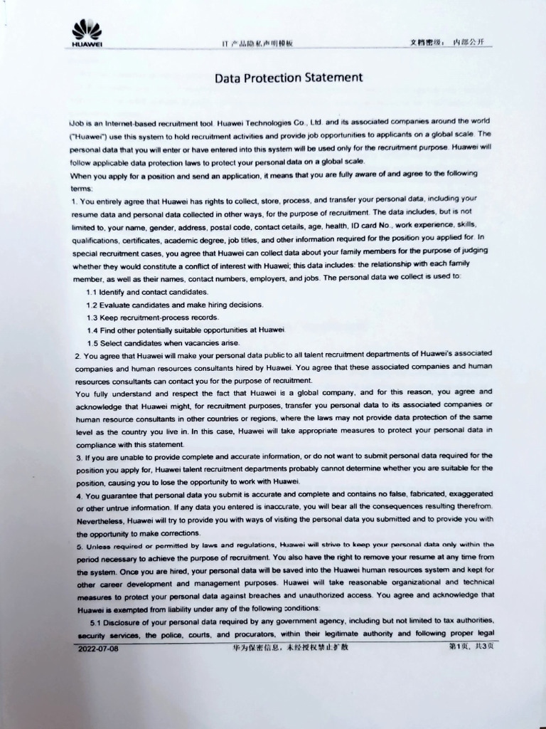 Data Protection Statement. | PDF | Recruitment | Employment