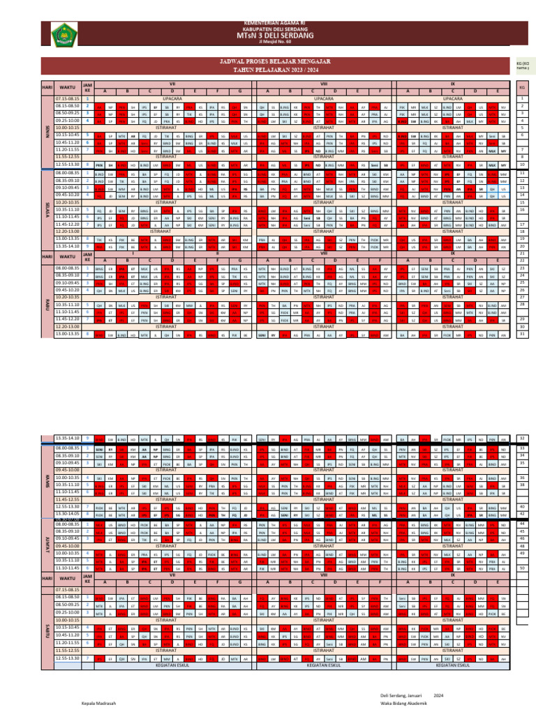 Roster Sem Genap 2023 2024-1 | PDF