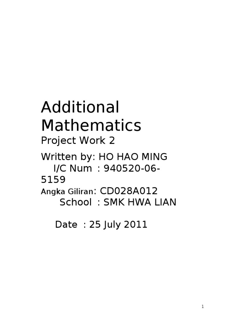 Additional Mathematics: Project Work 2 | PDF | Cakes | Baking