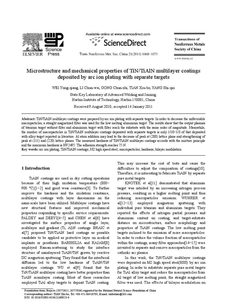 Microstructure and Mechanical Properties of Tin/Tialn Multilayer ...