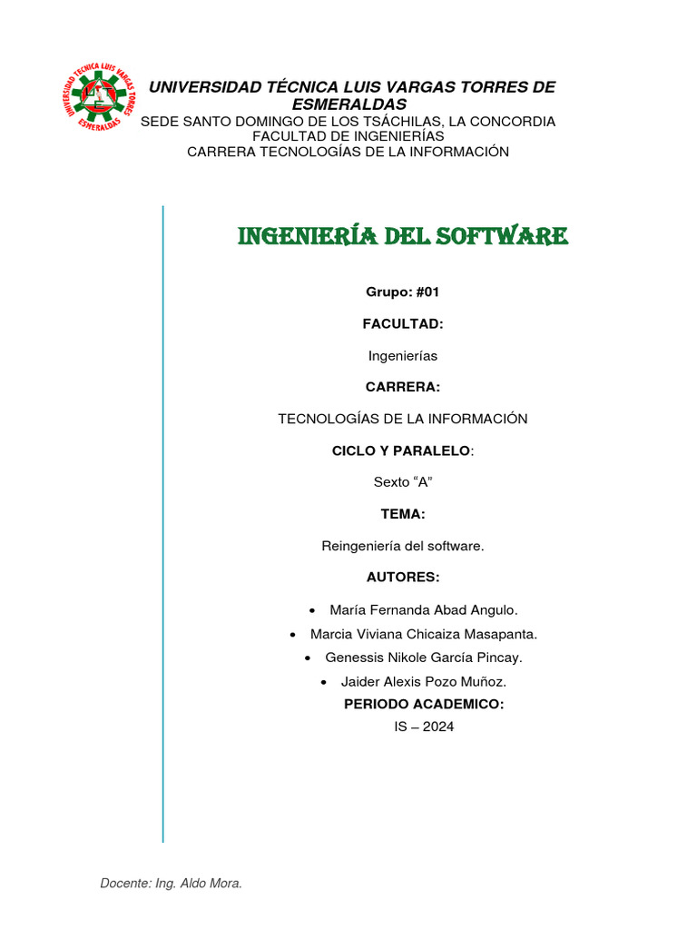 Reingenieria Del Software Grupo#1 | PDF | Software | Programa de computadora
