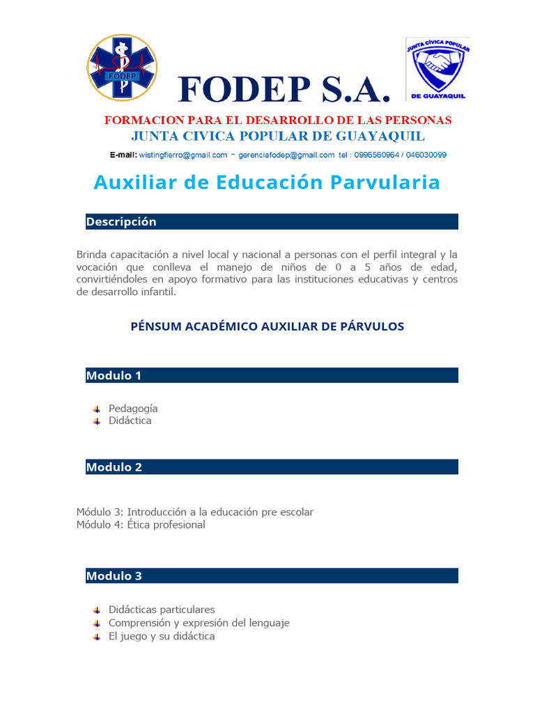 Auxiliar de Educación Parvularia | PDF | Salud y bienestar