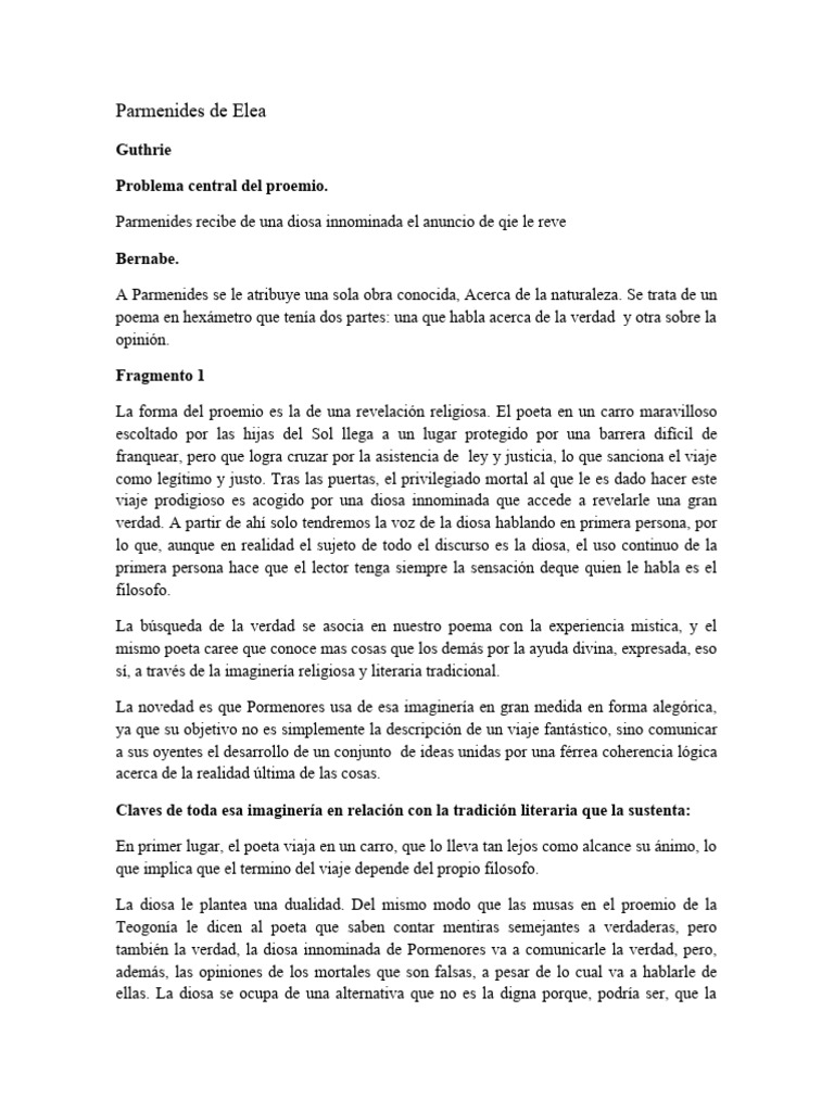 Parmenides: Verdad y Opinión en su Poema | PDF | Verdad